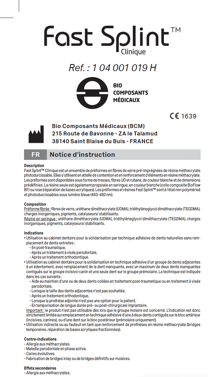 Fast Splint Matrix cabinet Dentaire - Bio Composants Médicaux